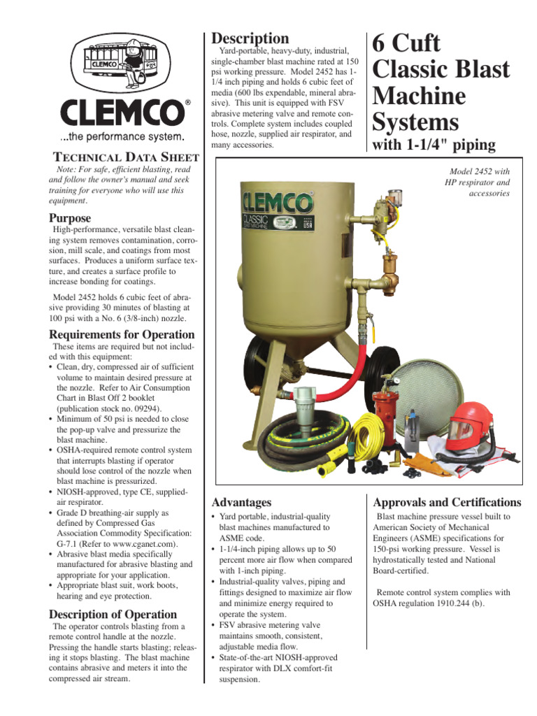 Tolva de arenar Clemco | PDF | Valve | Gas Technologies