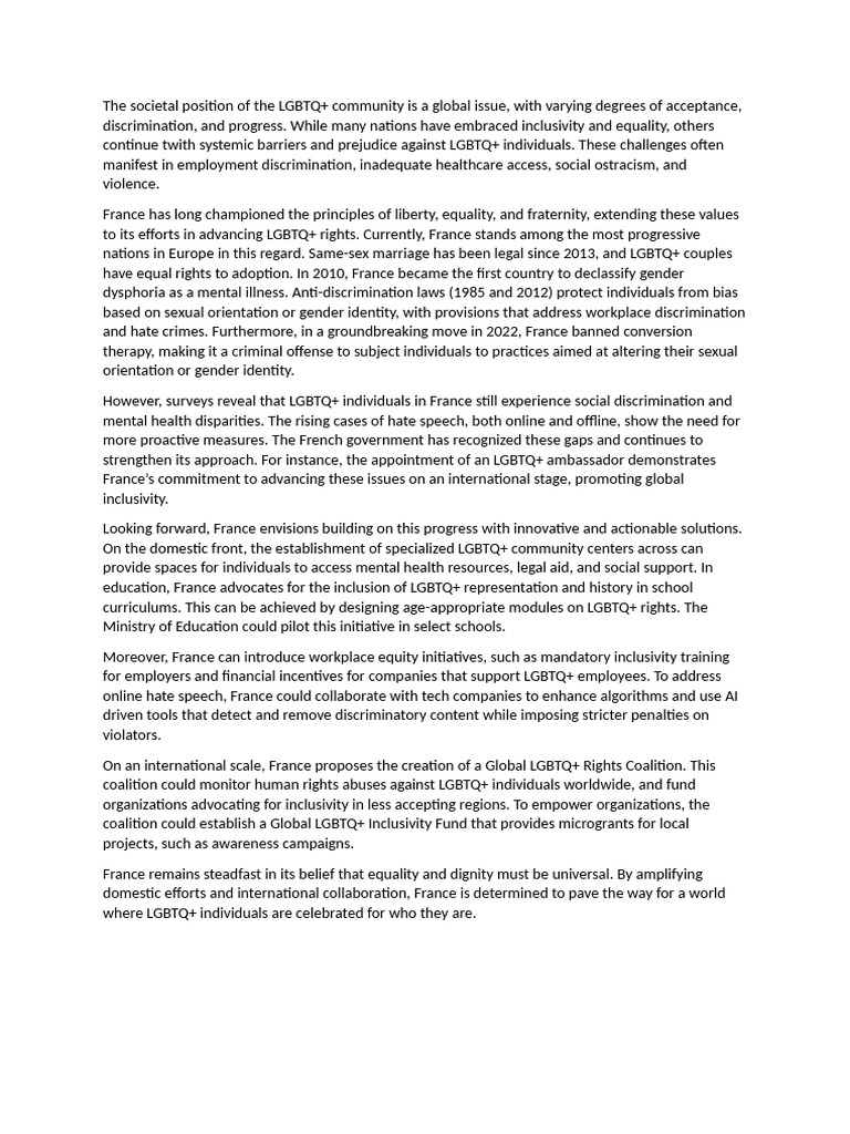 Draft Position Paper France UNGA | PDF | Discrimination | Gender Studies