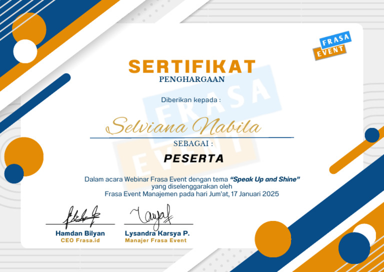 Sertifikat Webinar Frasa Event | PDF