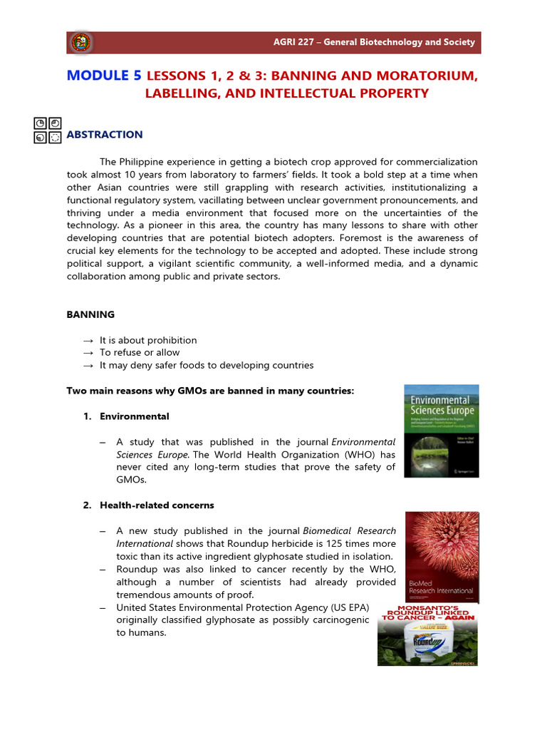 Module 5 Lessons 1 2 3 - Banning and Moratorium Labelling and Intellectual Property | PDF