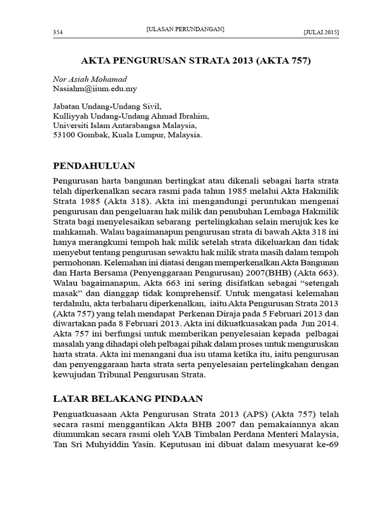 Ulasan AKta Pengurusan Strata 2013 | PDF