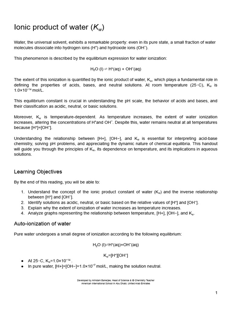 Ionic Product of Water | PDF | Ph | Chemical Equilibrium