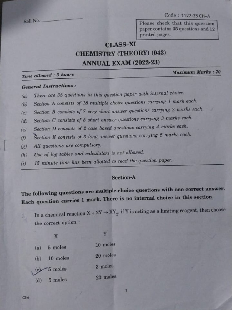 Chemistry PYQ 2022-23 | PDF