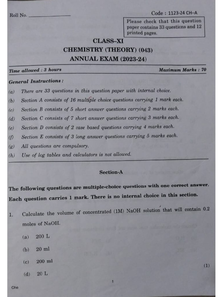 Chemis PYQ 2023-24 | PDF