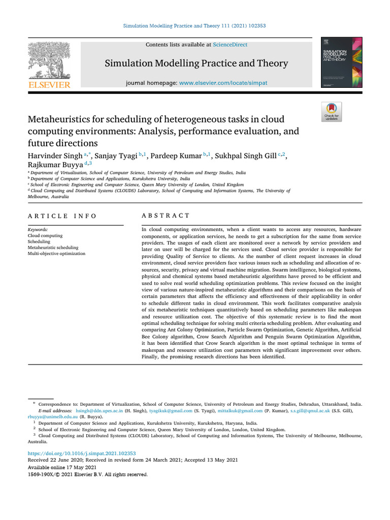 Metaheuristics For Scheduling of Heterogeneous Tasks in - 2021 - Simulation Mode | PDF ...