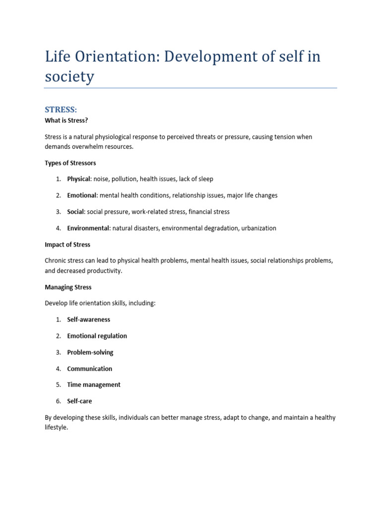 Life Orientation Development of Self in Society | PDF | Stress (Biology ...