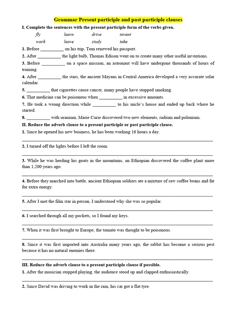 Grammar Present Participle and Past Participle Clauses | PDF