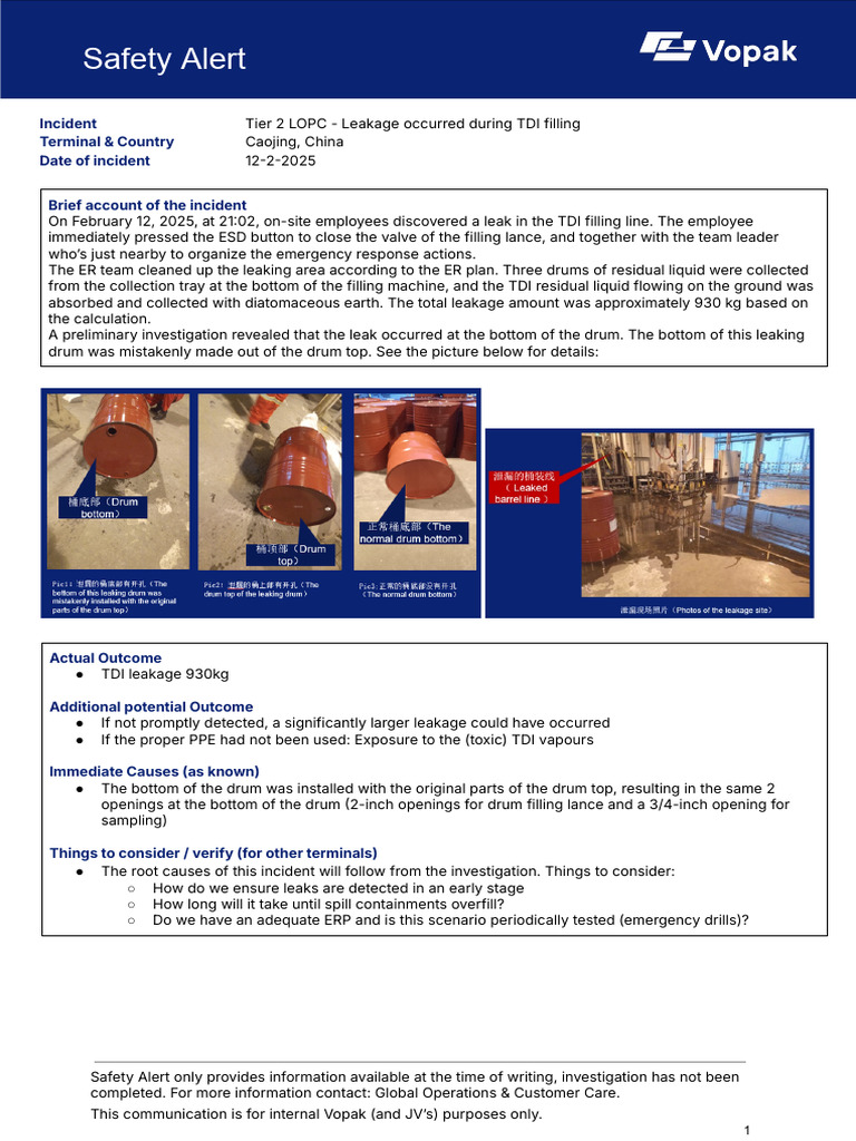 Safety Alert - Caojing - TIER 2 LOPC TDI | PDF