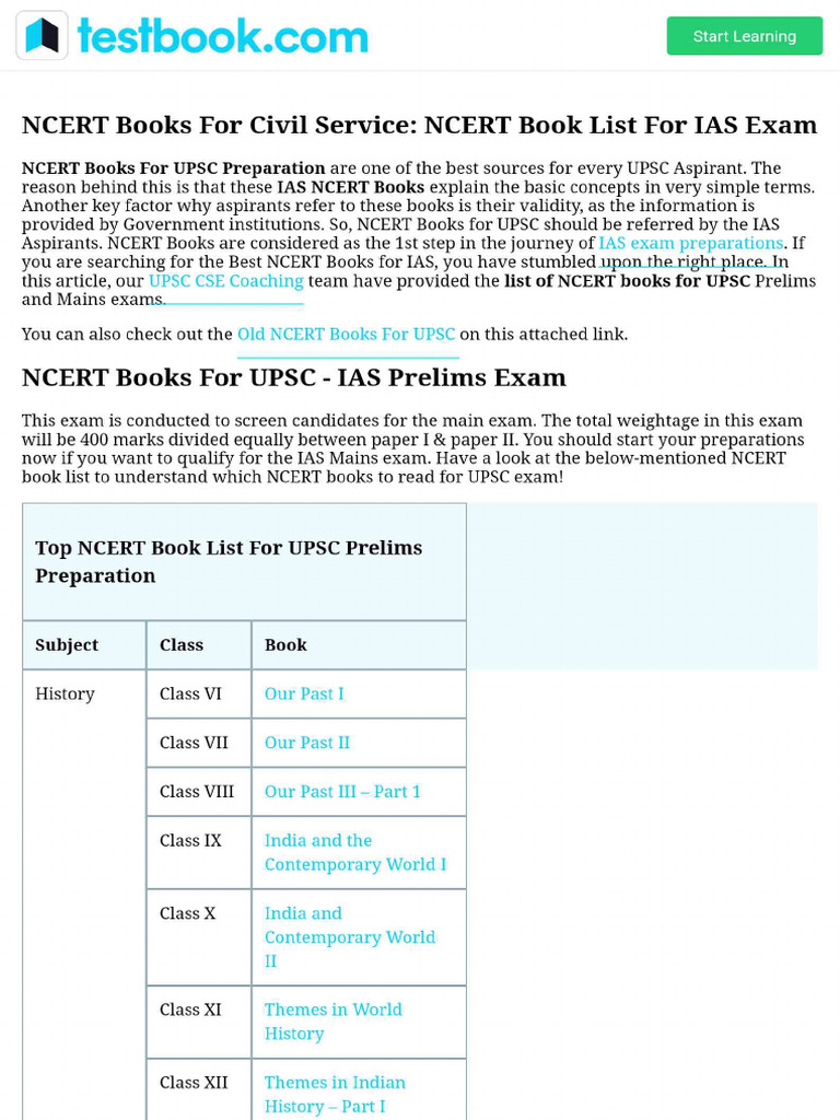 NCERT Books For Civil Service_ NCERT Book List For IAS Exam | PDF