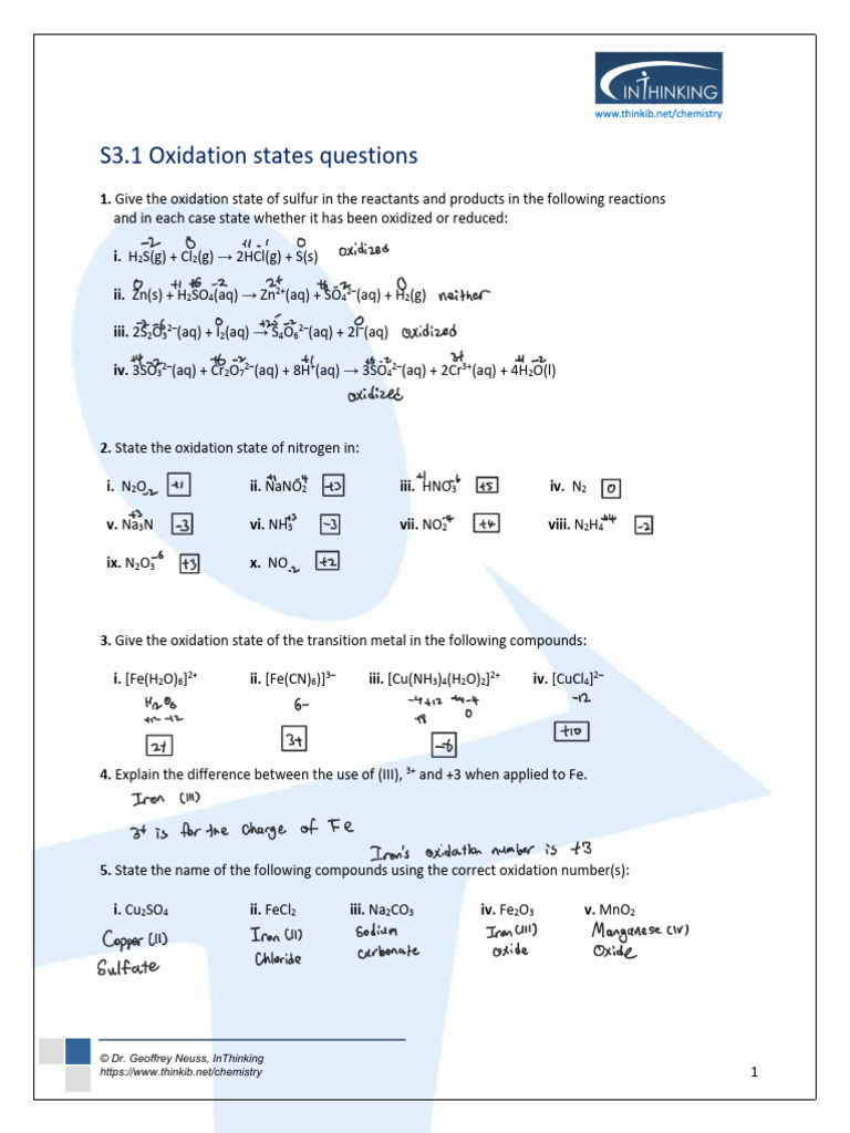 Nitrogen Oxidation States Explained | PDF
