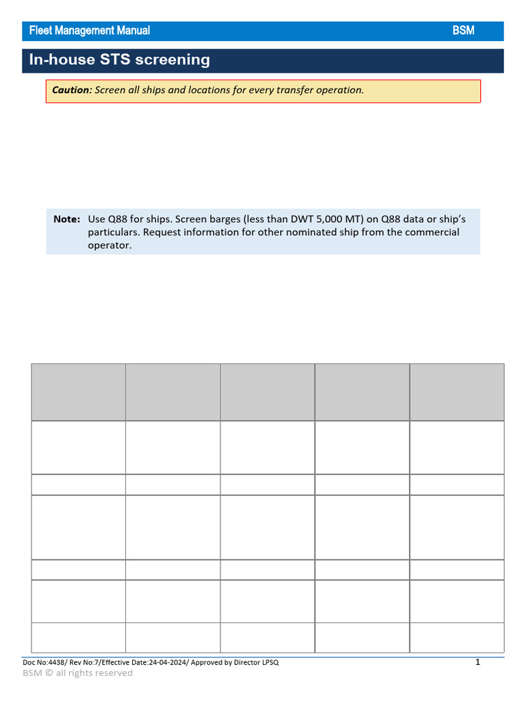FMM-Pro-In-house STS Screening | PDF | Ships | Water Transport