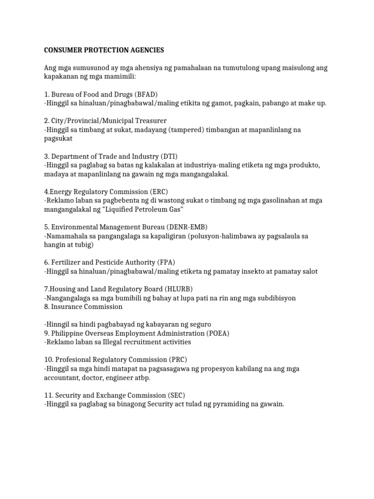 Consumer Protection Agencies | PDF