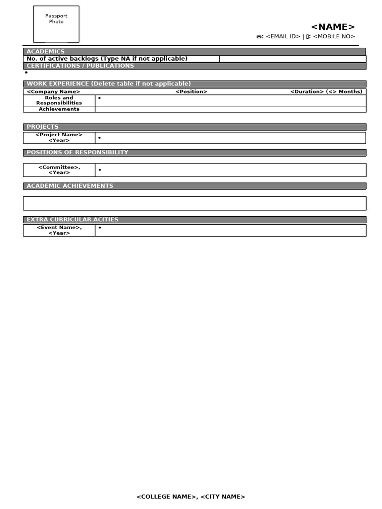 Editable CV Format | PDF