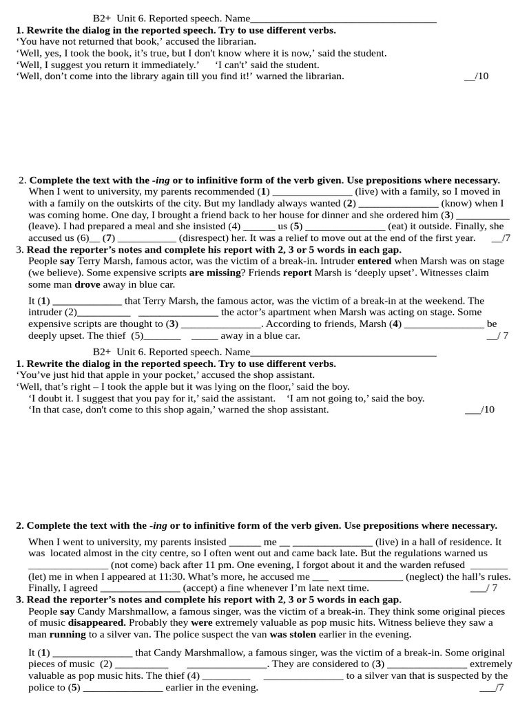 Reported Speech Practice Exercises | PDF