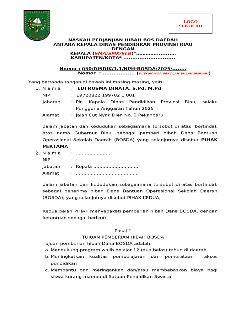 2format NPH Bosda Utk SLB, Sma, Smks Swasta 2025 | PDF