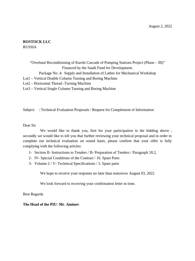 letters to Bidders P4 - Spare Parts - 1-8-22 | PDF