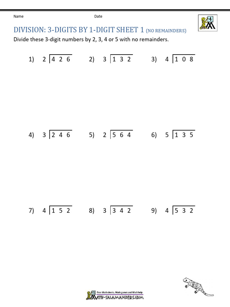 Division 3 Digits by 1 Digit 1 | PDF