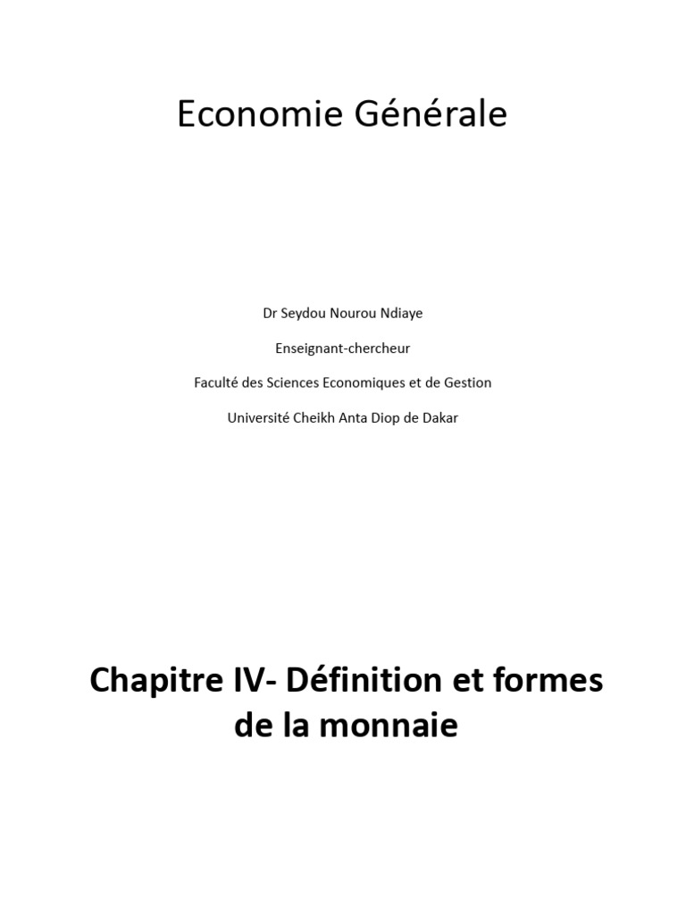 Définition et formes de la monnaie | PDF | Argent | Monnaie fiduciaire