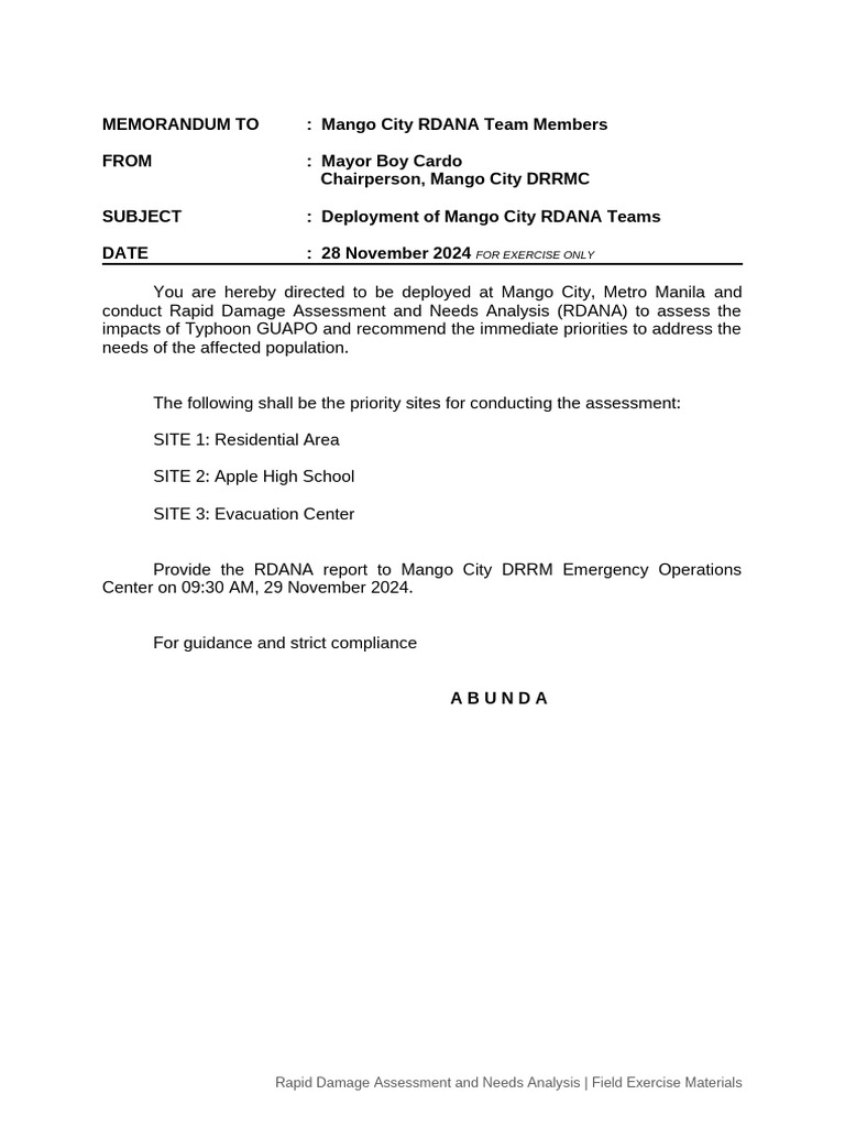 Memo To RDANA Teams | PDF