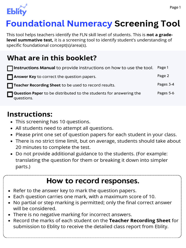 Grade 4-5 Foundational Numeracy Screening Tool | PDF