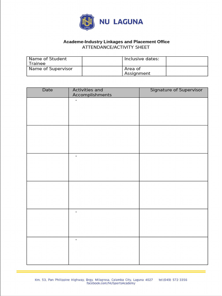 Practicum Attendance Sheet | PDF