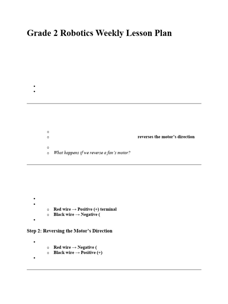 Grade 2 Robotics: Motor Direction Lesson | PDF