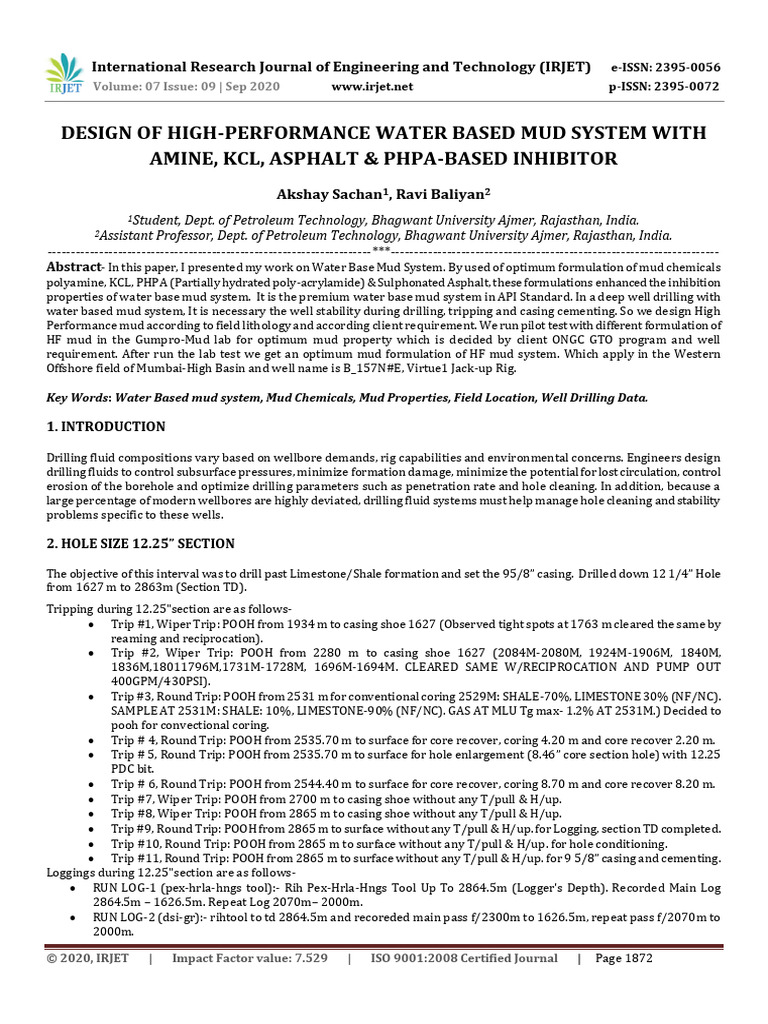 High-Performance Water-Based Mud Design | PDF | Casing (Borehole) | Oil ...