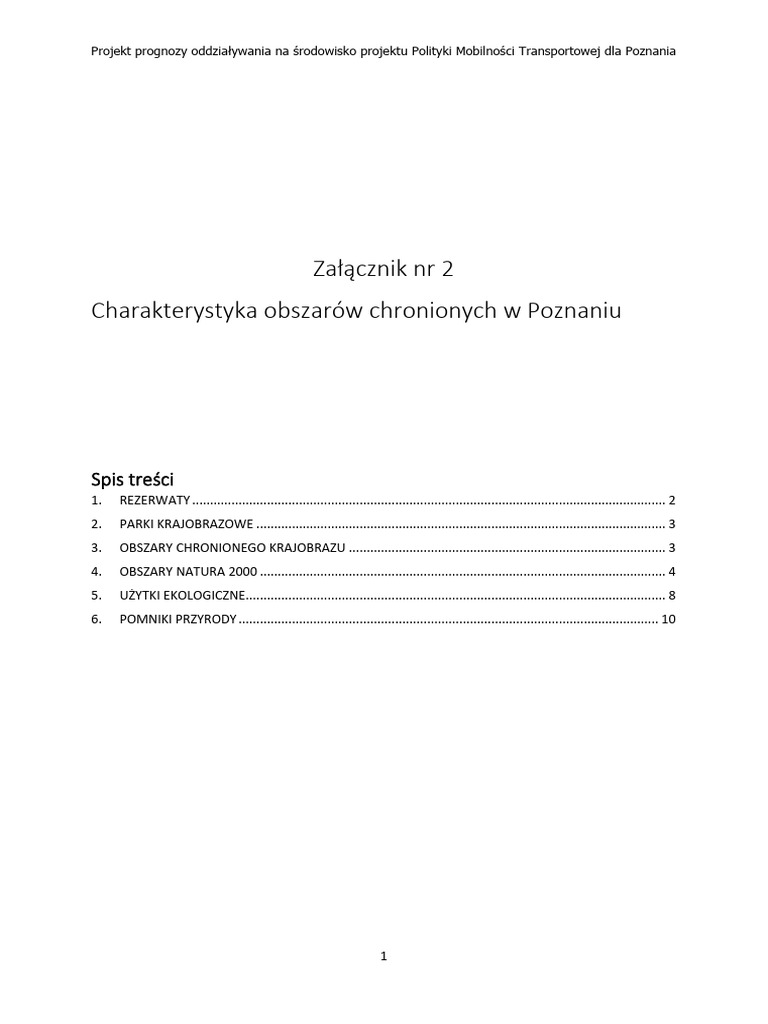 Zaå - Ä - Cznik NR 2 - Charakterystyka Obszarã W Chronionych W Poznaniu | PDF