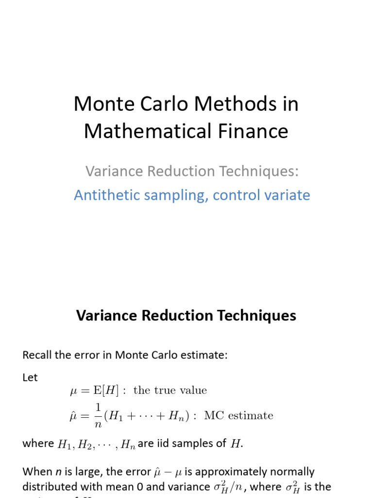 Monte Carlo Variance Reduction Techniques | PDF | Standard Deviation ...