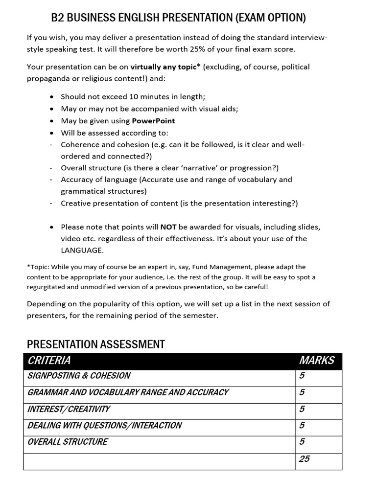 B2 Business English Presentation Guide | PDF