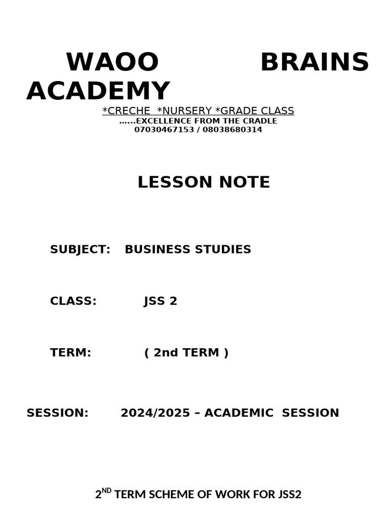Business Studies JSS2 2ND Term Note | PDF | Debits And Credits | Payments