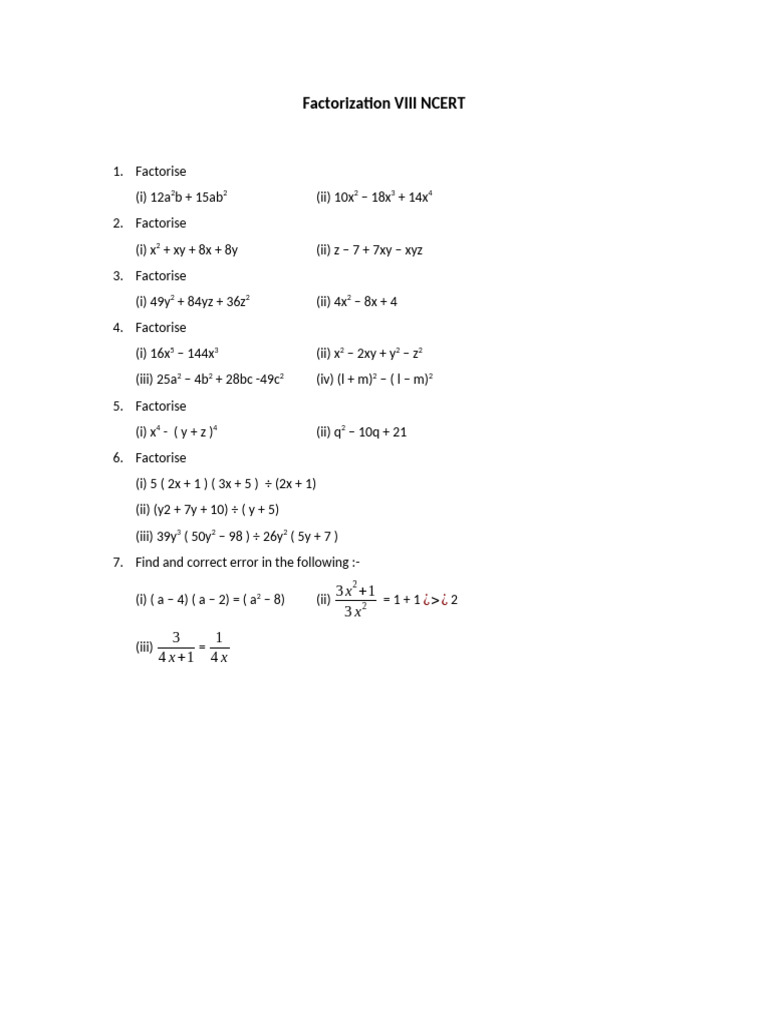 Factorization VIII NCERT | PDF
