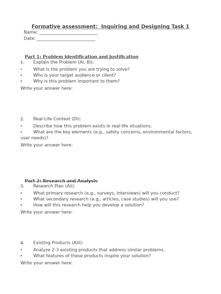 Formative assessment Inquiring and Designing Task 1 | PDF | Scientific ...