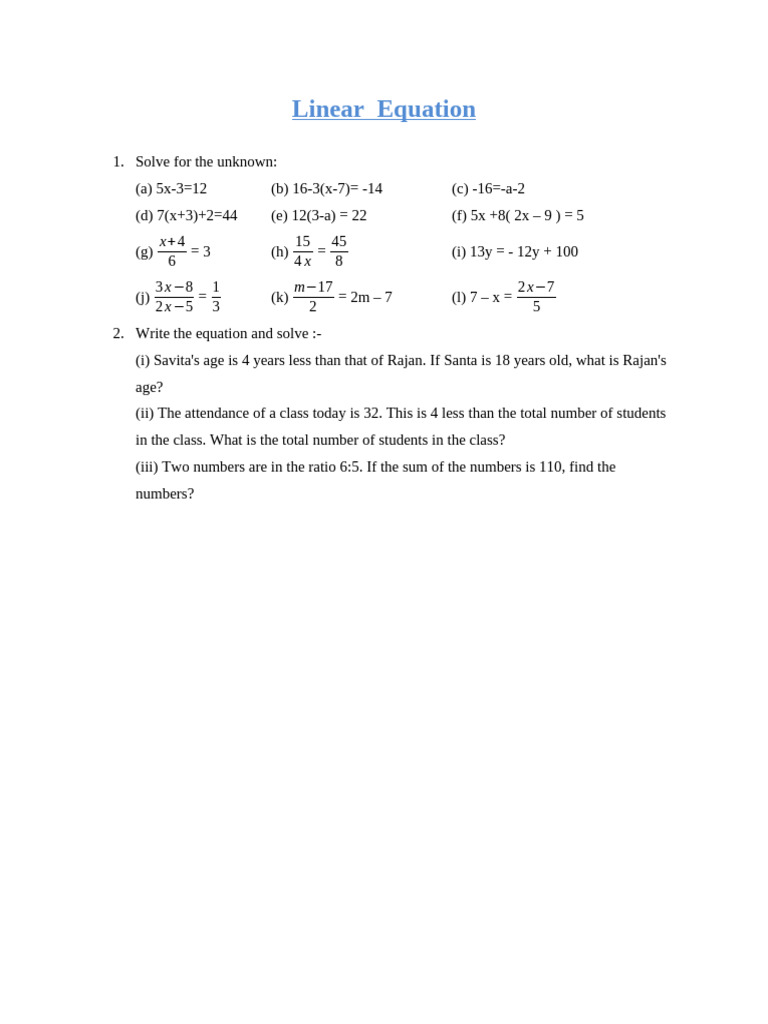 LINEAR EQUATIONS 3. | PDF