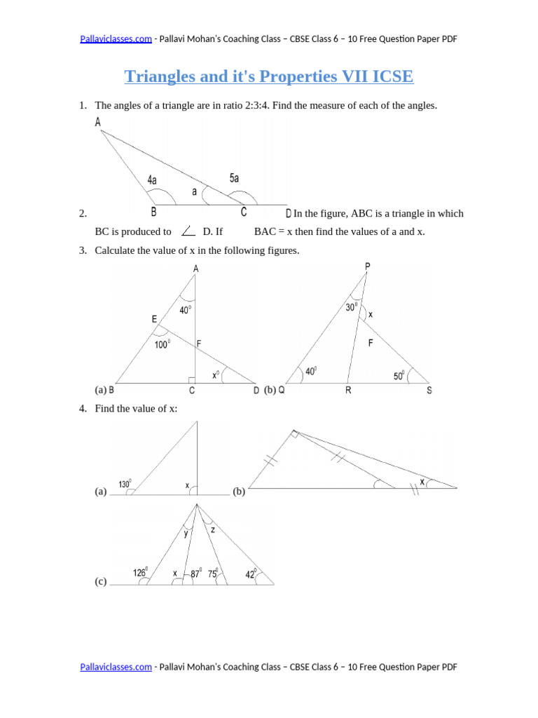Triangles and it's Properties VII ICSE (1) | PDF