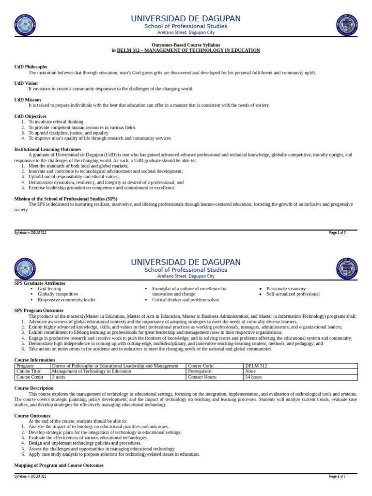 DELM 312 - Management of Technology in Education | PDF | Educational ...