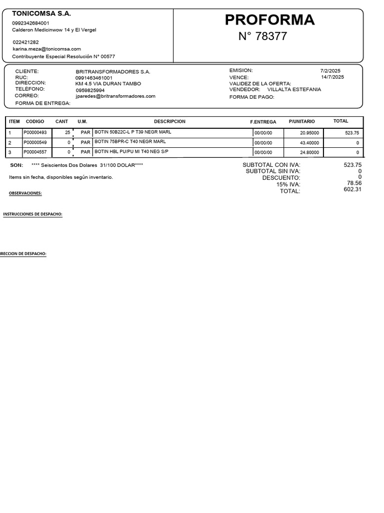 Proforma de Venta de Botines | PDF