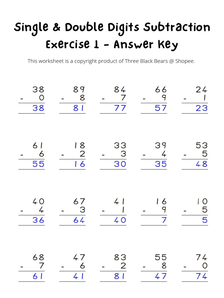 (500)1&2 Digits Subtraction Answer | PDF