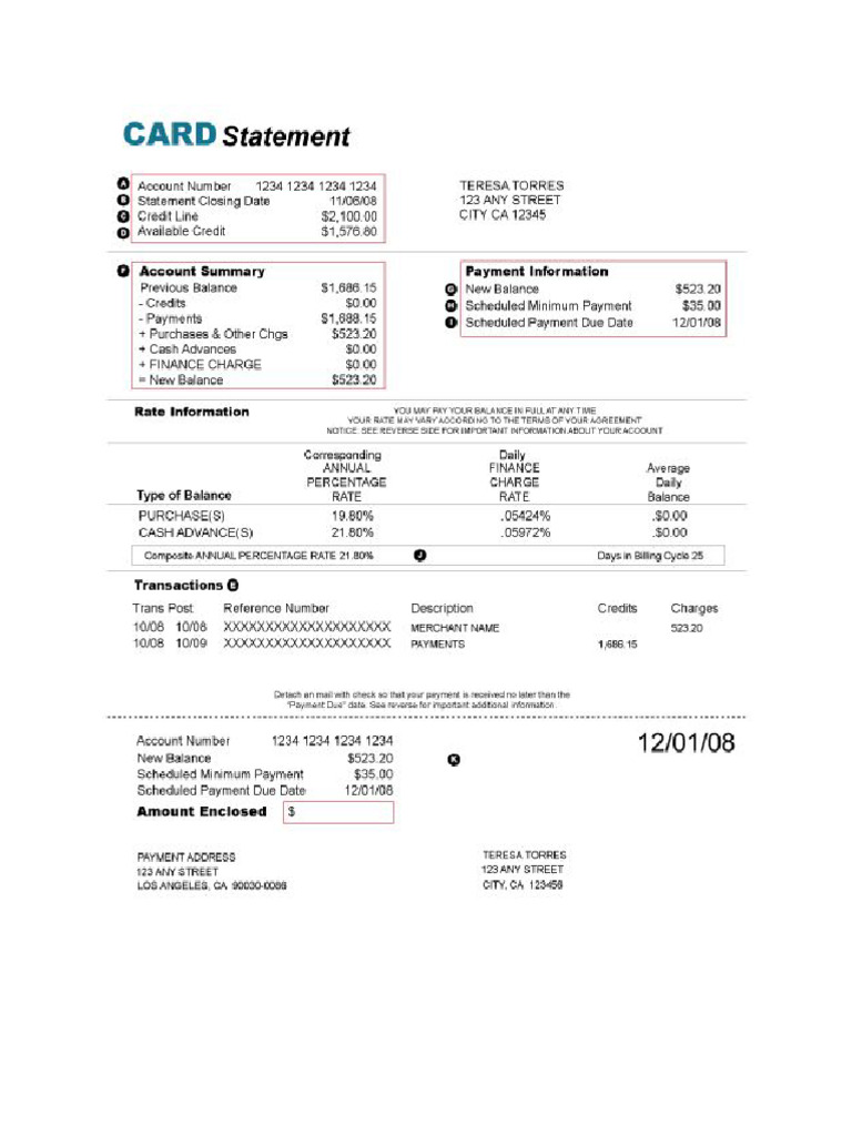 Sample Credit Card Statements | PDF