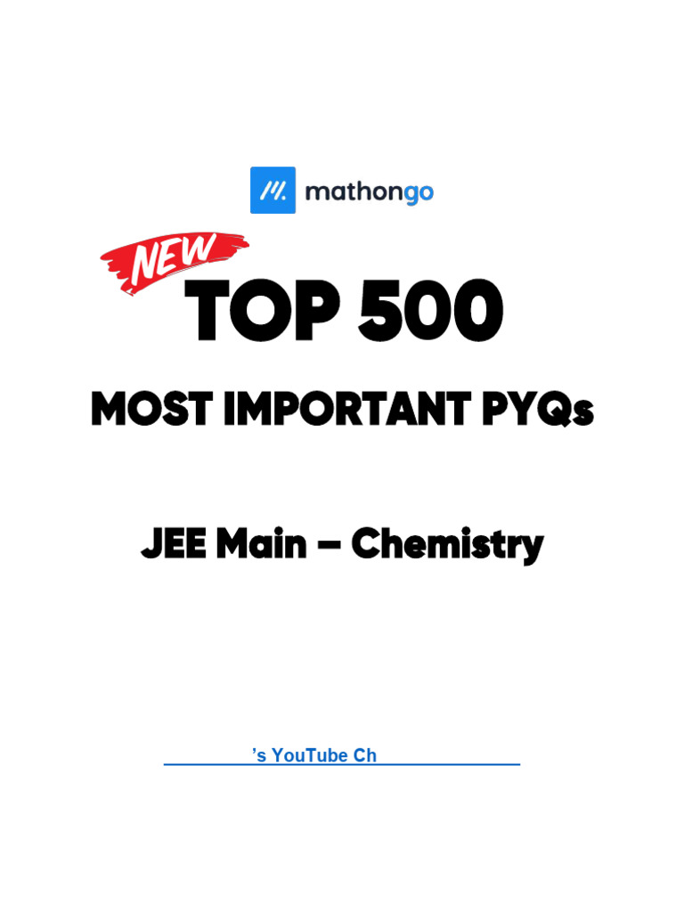 Top 500 JEE Main Chemistry PYQs | PDF | Atoms | Electron