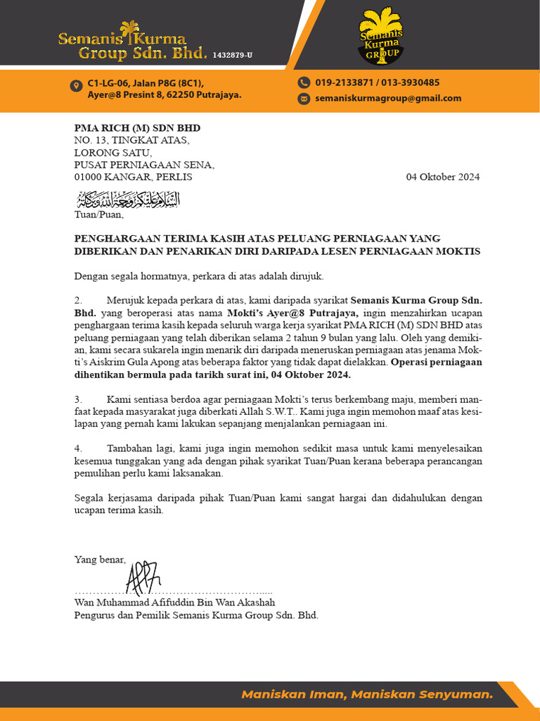 Surat Penghargaan Terima Kasih Dan Penarikan Diri N | PDF
