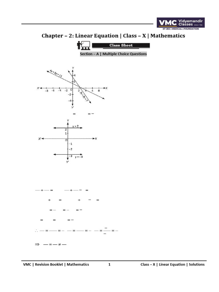 Class - X - Linear Equation - Revision Booklet - Solutions - Final ...