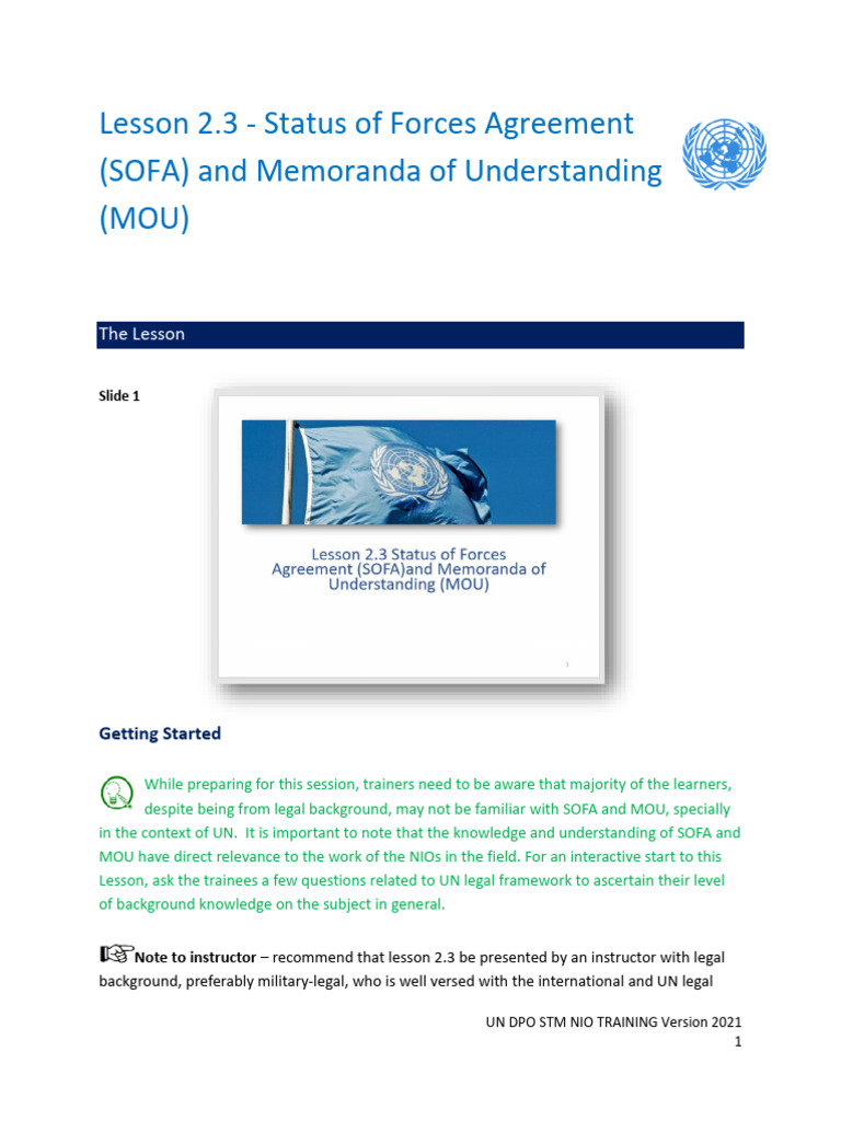 043-008 NIO Lesson 2.3 - Status of Forces Agreement (SOFA) and MOU ...