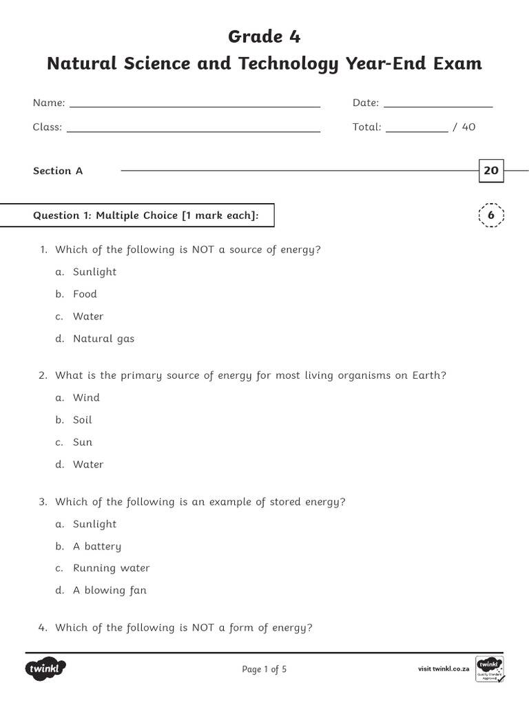 Grade 4 Natural Science Exam Paper | PDF | Sound | Sun