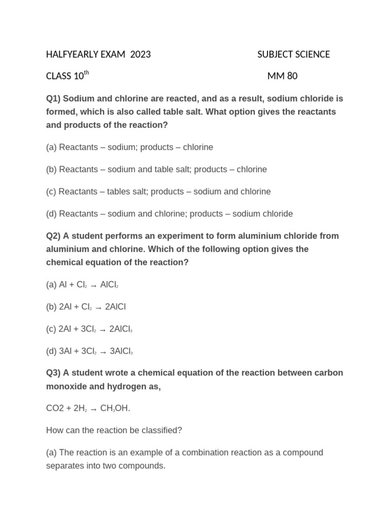 Aluminium Chloride Formation Reaction | PDF | Chlorine | Chemical Reactions