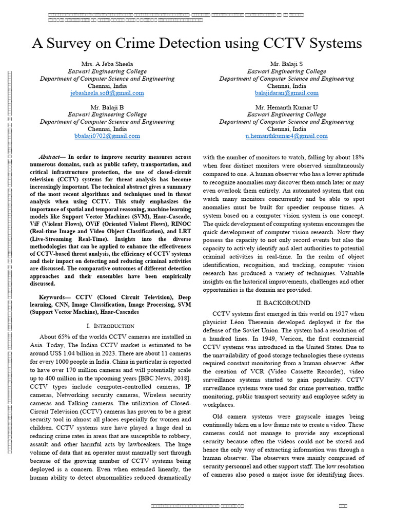 CCTV Crime Detection Techniques Survey | PDF | Closed Circuit ...
