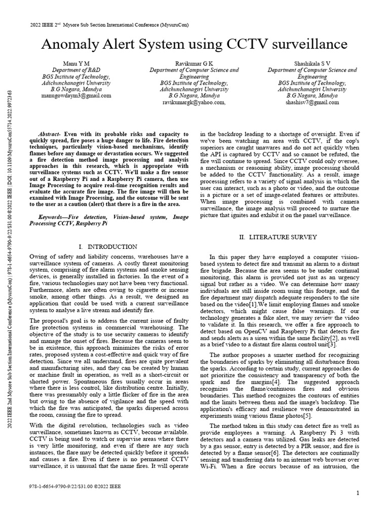 Anomaly Alert System Using CCTV Surveillance | PDF | Closed Circuit Television | Sensor