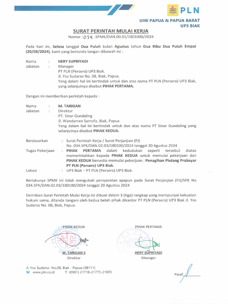 Surat Perintah Mulai Kerja | PDF