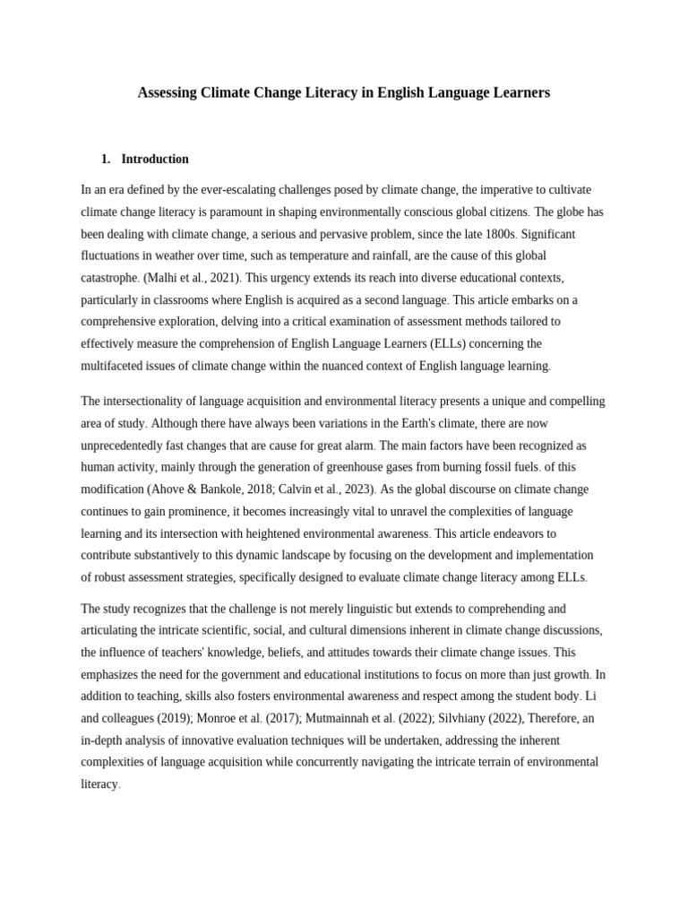 Assessing Climate Change Literacy in English Language Learners | PDF ...