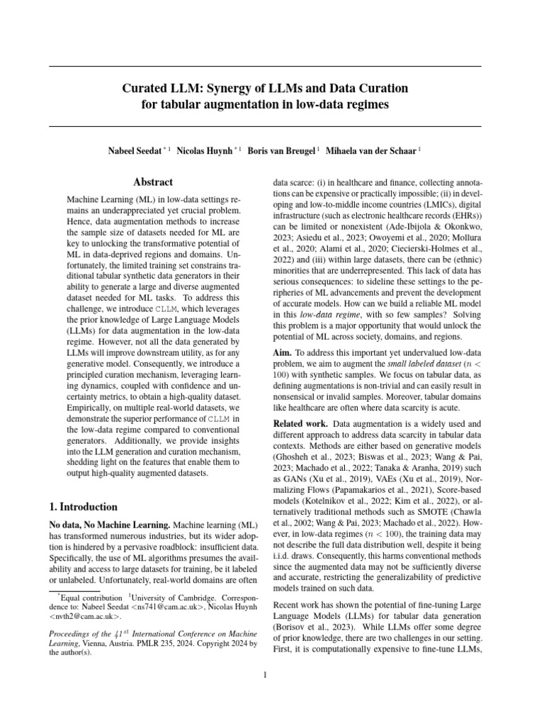 Curated LLM: Synergy of Llms and Data Curation For Tabular Augmentation ...